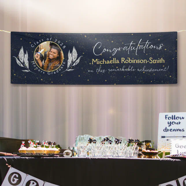 Elegant Navy Gold Congratulations Graduation Party Banner | Zazzle