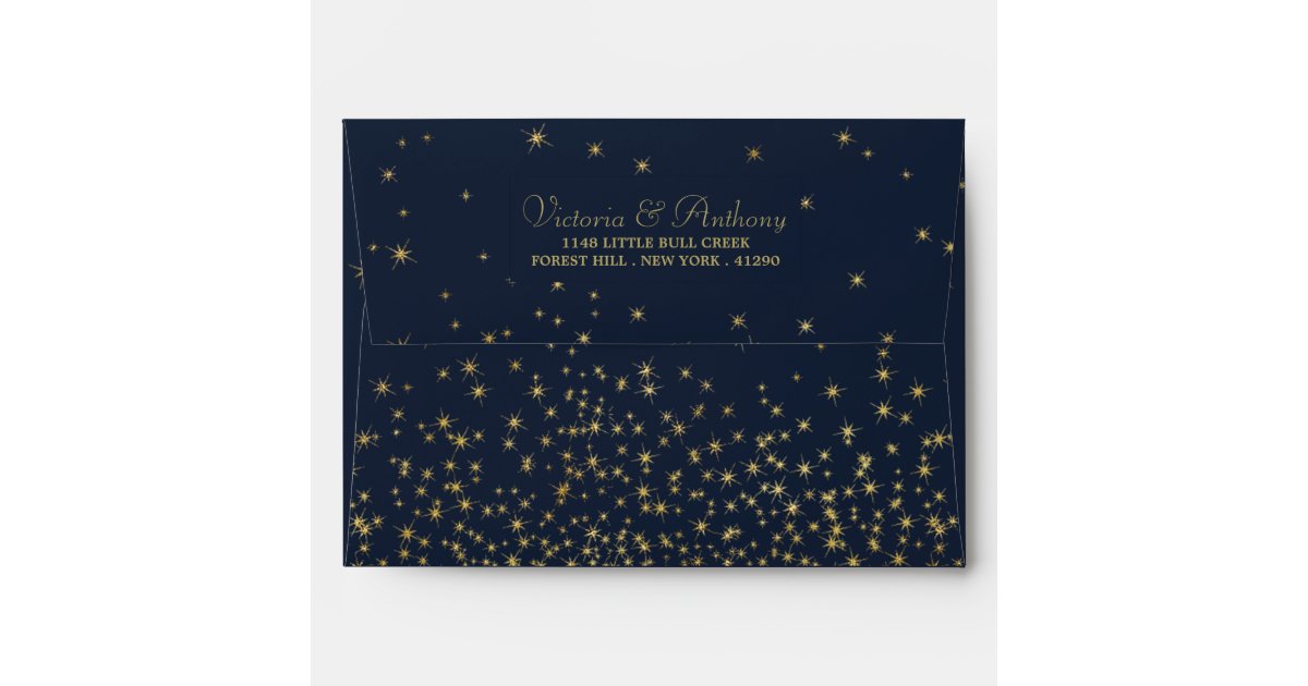 Elegant Navy & Gold Falling Stars Wedding Envelope | Zazzle