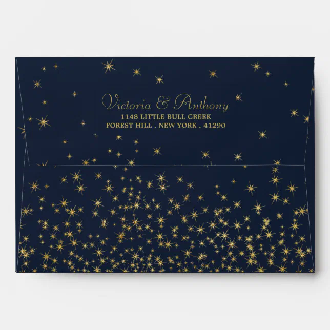 Elegant Navy & Gold Falling Stars Wedding Envelope | Zazzle