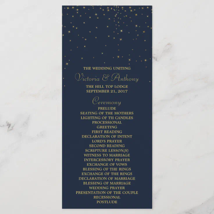 Elegant Navy & Gold Falling Stars Wedding Program | Zazzle