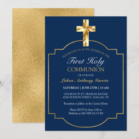 Elegant Navy Gold First Holy Communion Invitation | Zazzle.com