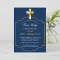 Elegant Navy Gold First Holy Communion Invitation | Zazzle