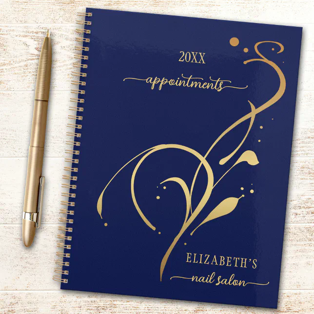 Elegant Navy Gold Floral Appointment Planner | Zazzle