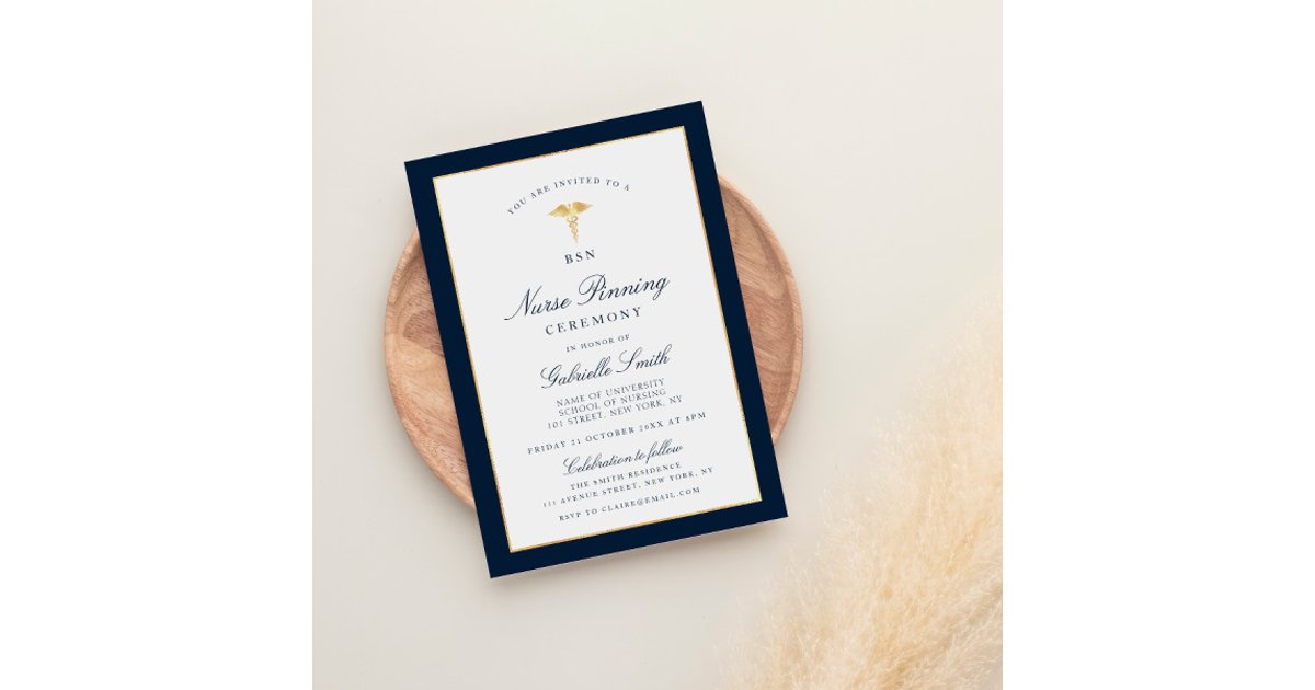 Elegant navy & gold nurse pinning ceremony invitation | Zazzle