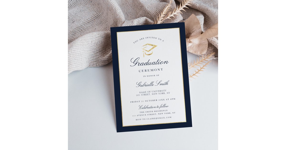 Elegant navy & graduation ceremony invitation | Zazzle