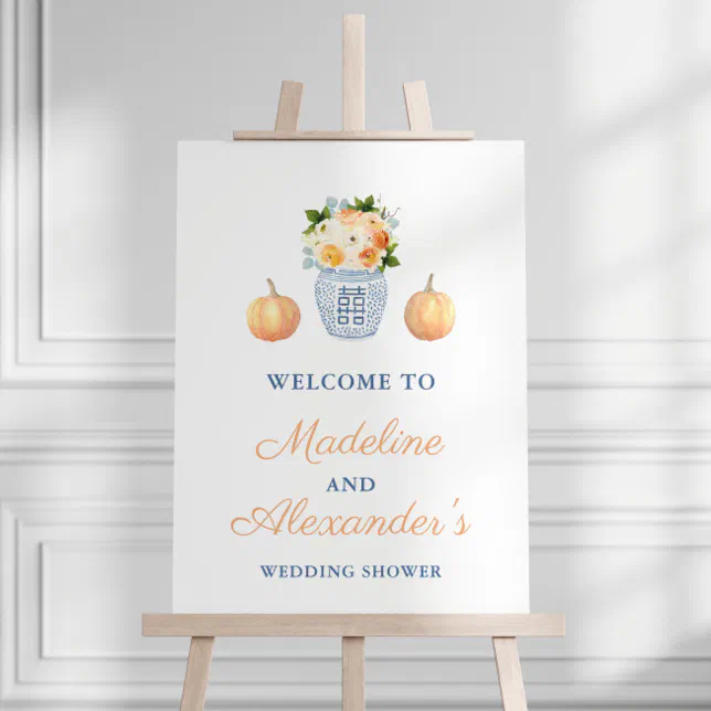 Elegant Navy Orange Fall Engagement Party Welcome Foam Board | Zazzle