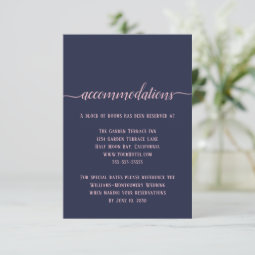 Elegant Navy Pink Script Wedding Accommodations Enclosure Card | Zazzle