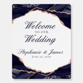 Elegant Navy Rose Gold Agate Wedding Welcome Foam Board | Zazzle