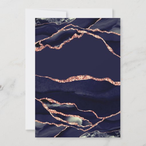 Elegant Navy Rose Gold Foil Agate Wedding Invitation | Zazzle