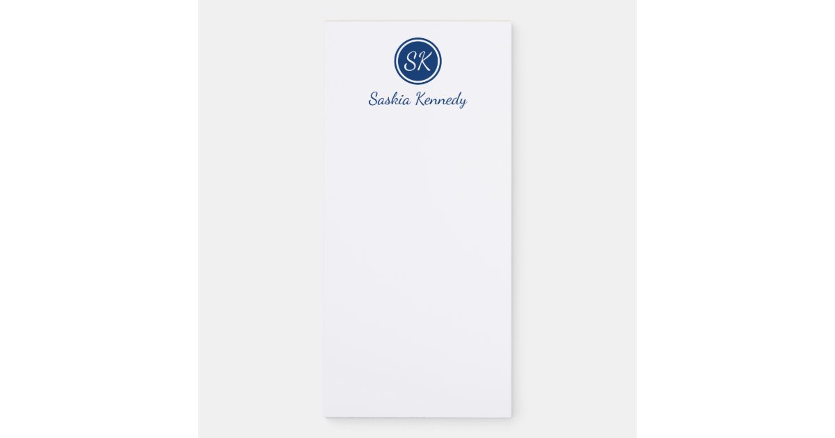 Elegant Navy Script Monogram Name Magnetic Notepad | Zazzle