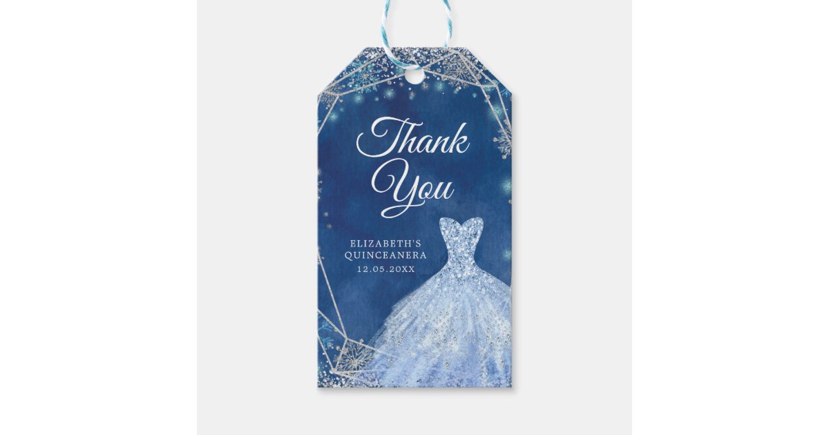 Elegant Navy Silver Christmas Mis Quince Thank You Gift Tags | Zazzle