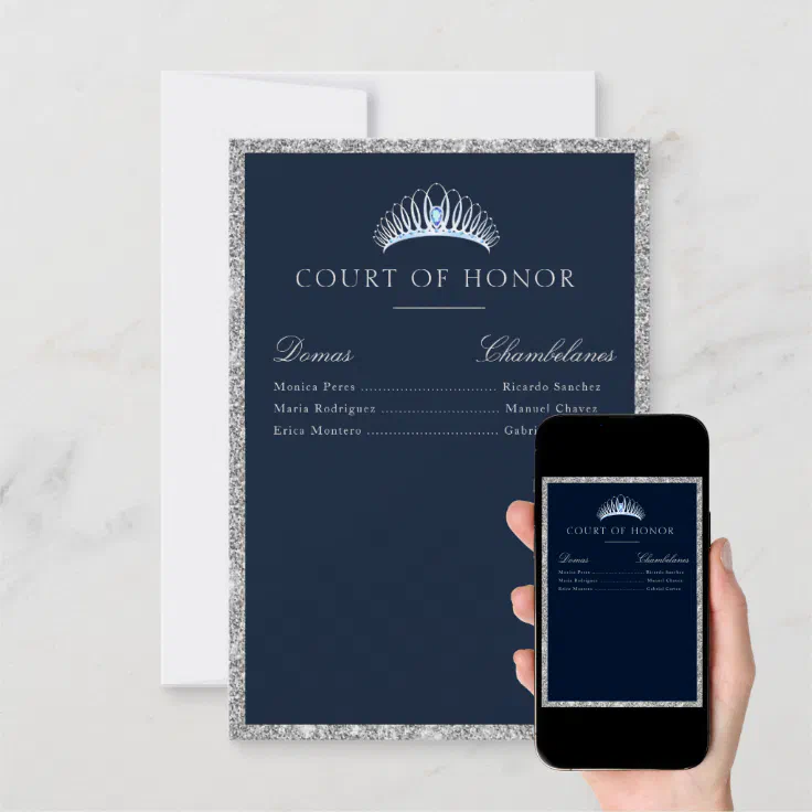 Elegant navy & silver court of honor card | Zazzle
