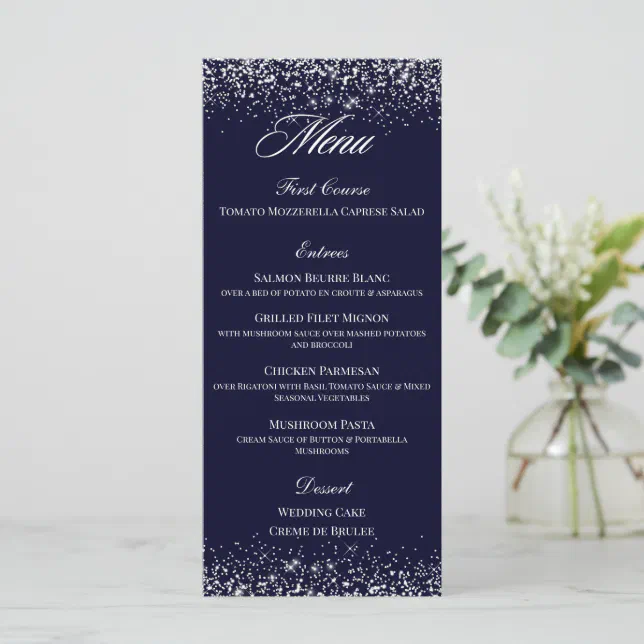 Elegant Navy Wedding Table Menu Card Formal Event | Zazzle