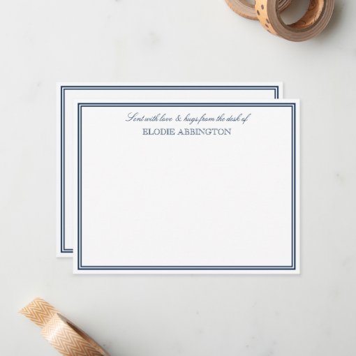 Elegant Navy White Sent With Love & Hugs Note Card | Zazzle