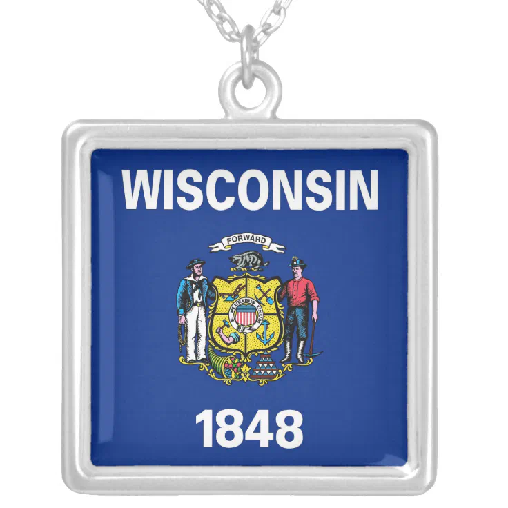 Elegant Necklace with Flag of the Wisconsin | Zazzle