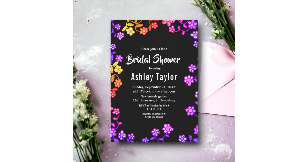 Elegant Neon Colors Roses Floral Bridal Shower Invitation | Zazzle