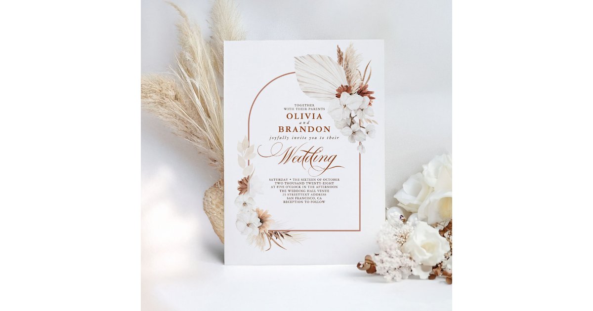 Elegant Neutral Boho Floral Wedding Invitation | Zazzle