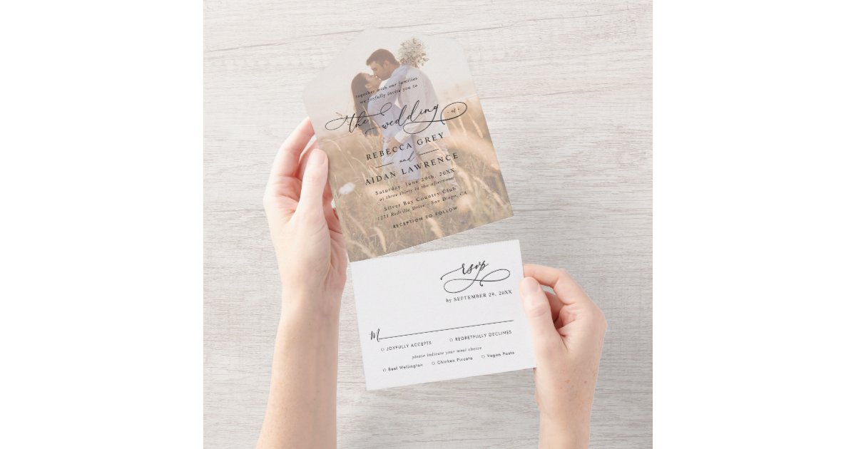 Elegant Neutral Boho Photo Wedding All In One Invitation | Zazzle