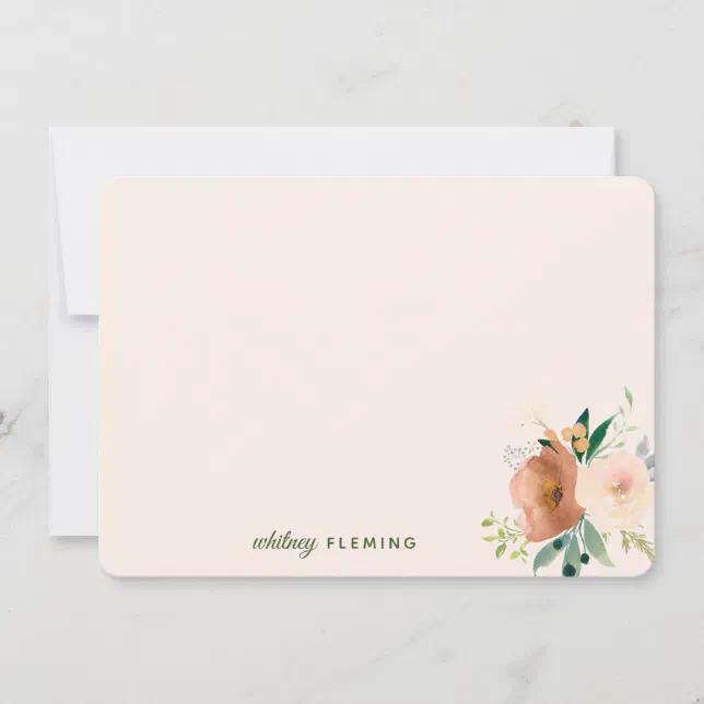 Elegant Neutral Boho Watercolor Floral Personal Note Card | Zazzle