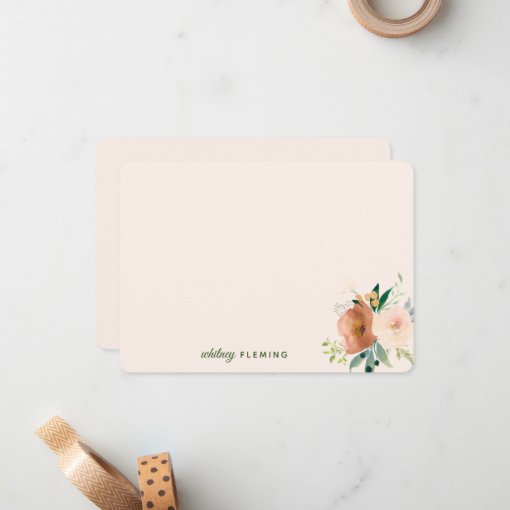 Elegant Neutral Boho Watercolor Floral Personal Note Card | Zazzle