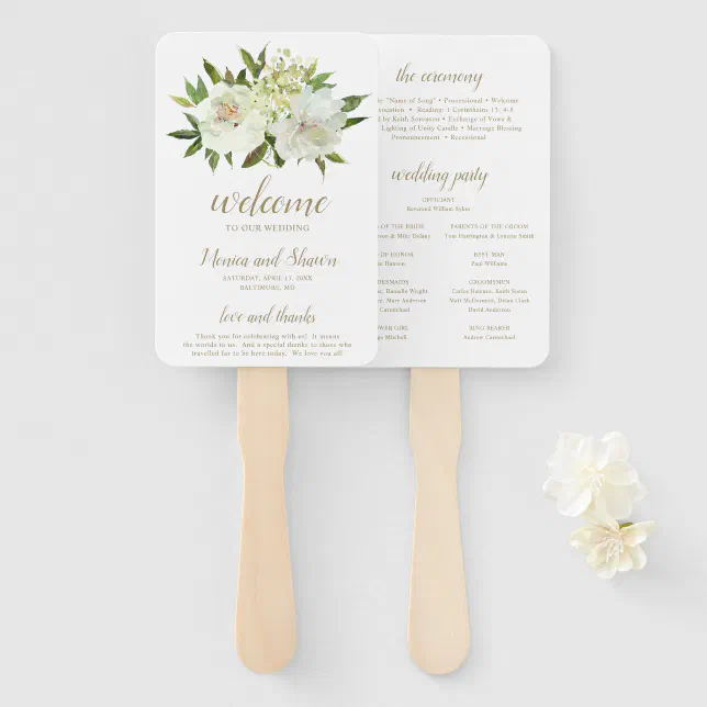 Elegant Neutral Floral Ivory Gold Wedding Program Hand Fan | Zazzle