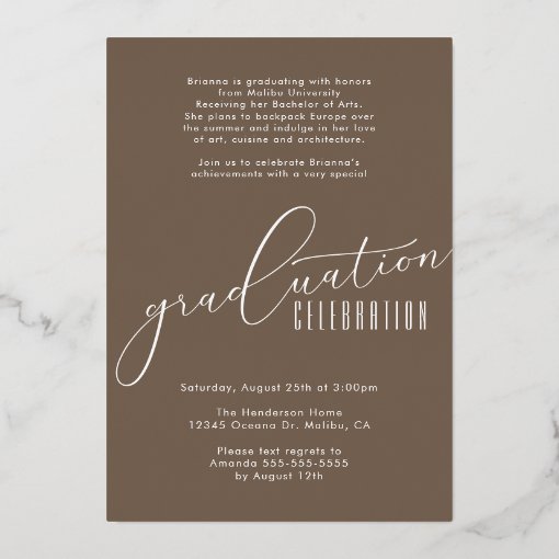 Elegant Neutral Photo Graduation Foil Invitation | Zazzle