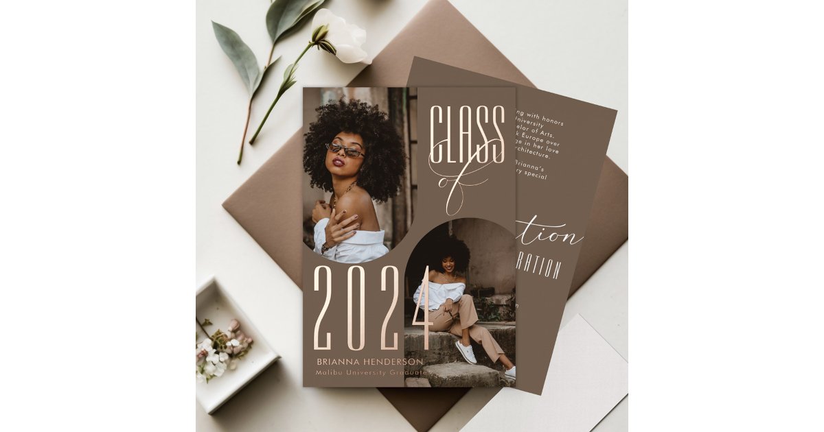 Elegant Neutral Photo Graduation Foil Invitation | Zazzle