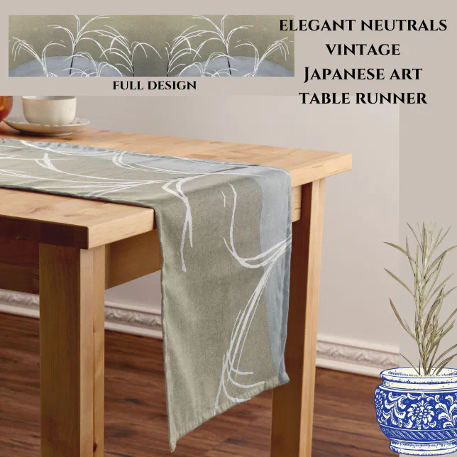 Elegant Neutrals Modern Minimalist Japanese Art Short Table Runner | Zazzle