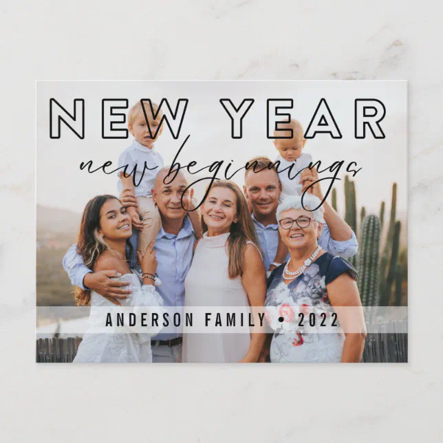 Elegant New Year New Beginnings Calligraphy Photo Postcard | Zazzle