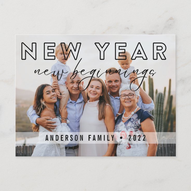 Elegant New Year New Beginnings Calligraphy Photo Postcard | Zazzle