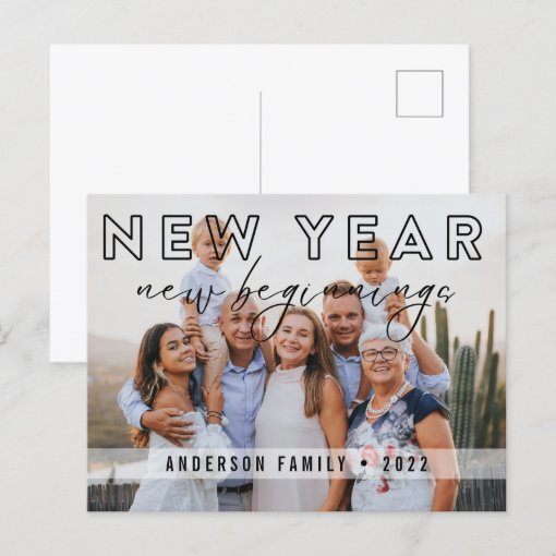 Elegant New Year New Beginnings Calligraphy Photo Postcard | Zazzle