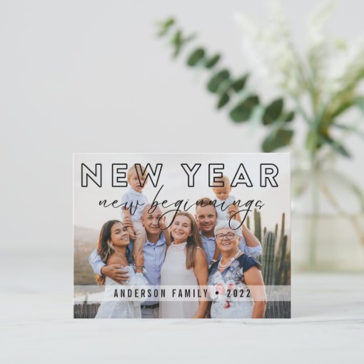 Elegant New Year New Beginnings Calligraphy Photo Postcard | Zazzle