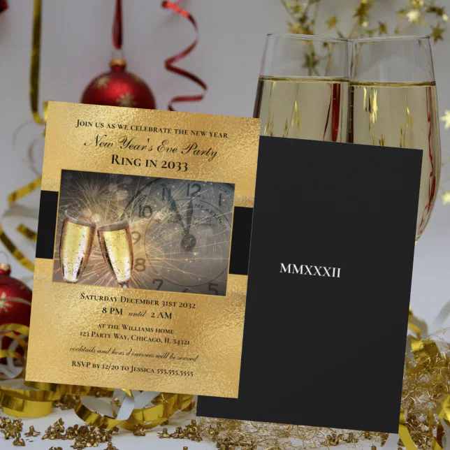 Elegant New Year's Eve Black Gold Party Invitation | Zazzle