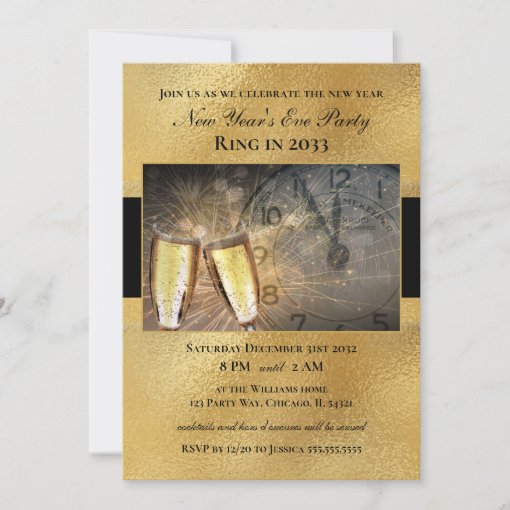 Elegant New Year's Eve Black Gold Party Invitation | Zazzle