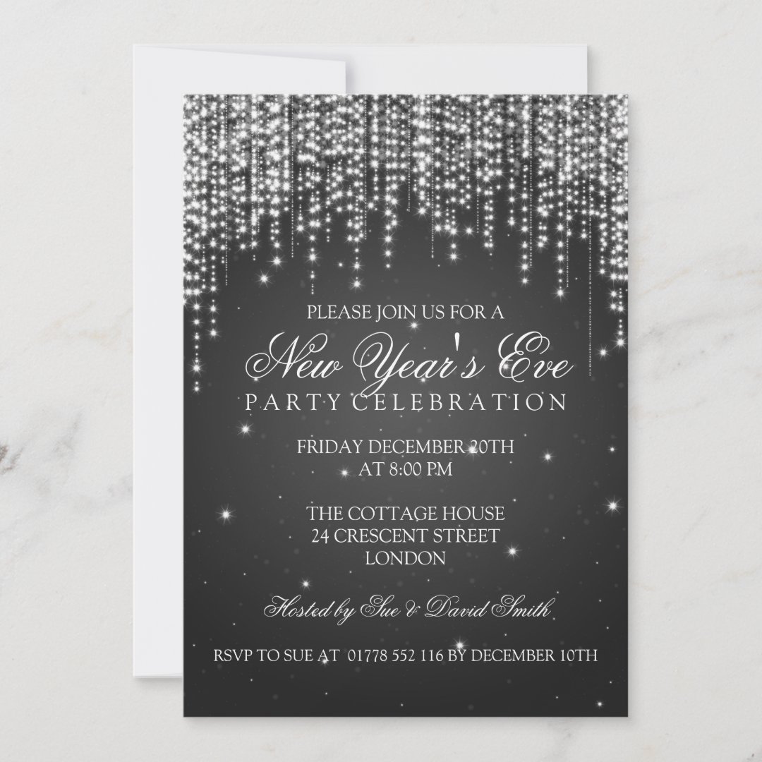 Elegant New Years Eve Night Dazzle Black Invitation | Zazzle