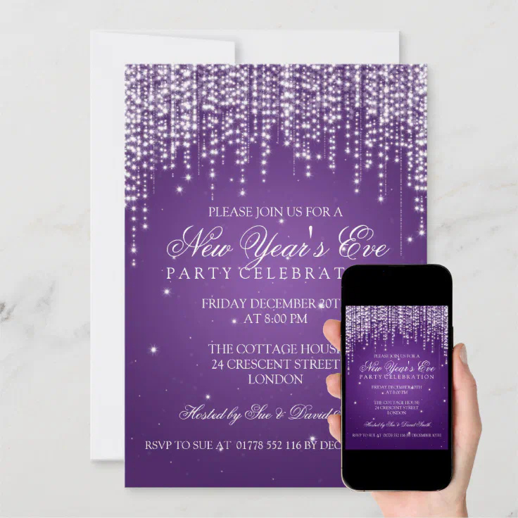 Elegant New Years Eve Night Dazzle Purple Invitation | Zazzle