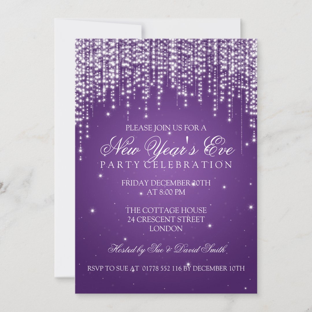 Elegant New Years Eve Night Dazzle Purple Invitation | Zazzle