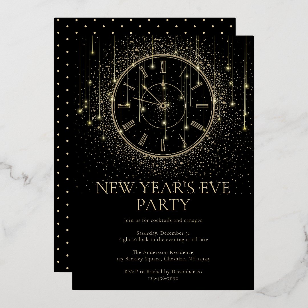 Elegant New Year's Eve Party Foil Invitation | Zazzle