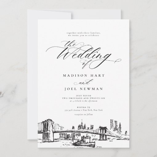 Elegant New York City Calligraphy Chic Wedding Invitation | Zazzle