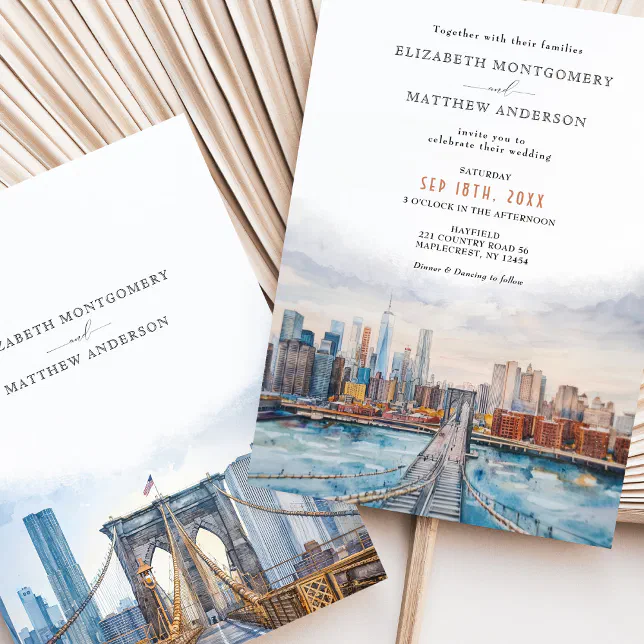 Elegant New York City Skyline Brooklyn Bridge Invitation | Zazzle