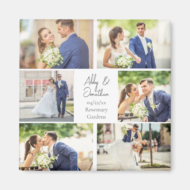 Elegant Newlywed Married Couple Photo Collage Magnet | Zazzle
