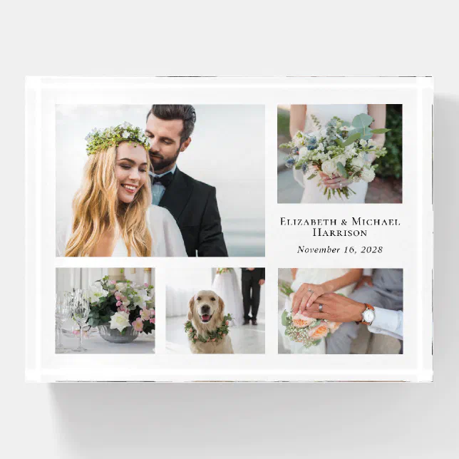 Elegant Newlyweds Photo Collage Wedding Paperweight | Zazzle