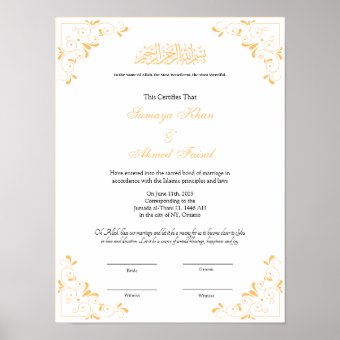 Elegant nikah contract poster | Zazzle