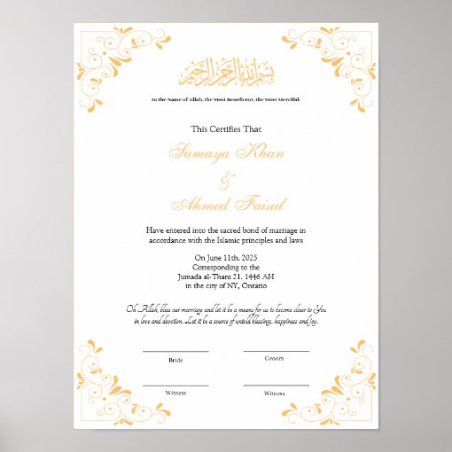Elegant nikah contract poster | Zazzle