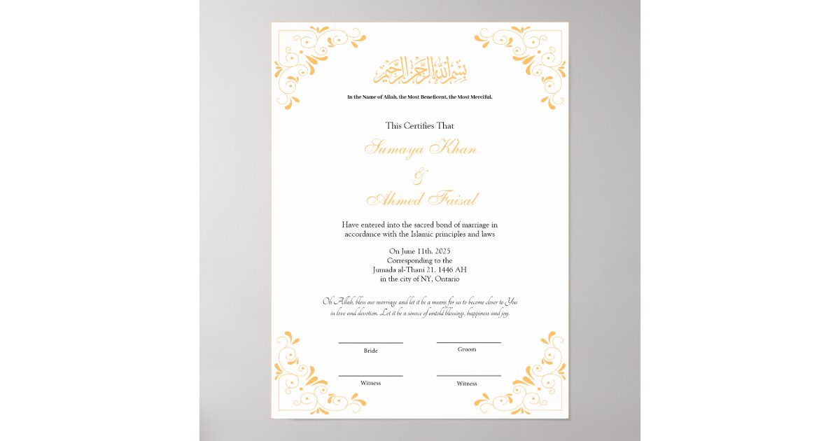Elegant nikah contract poster | Zazzle