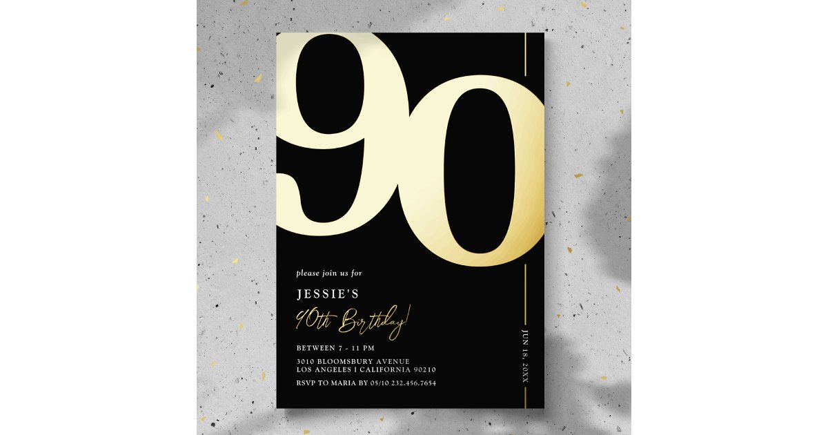 Elegant Ninety 90th Birthday Party Foil Invitation | Zazzle