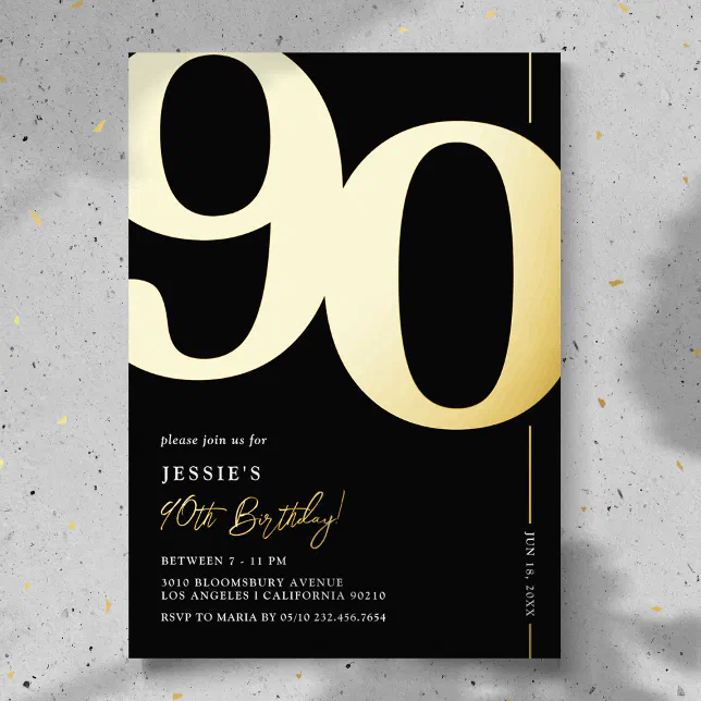 Elegant Ninety 90th Birthday Party Foil Invitation | Zazzle
