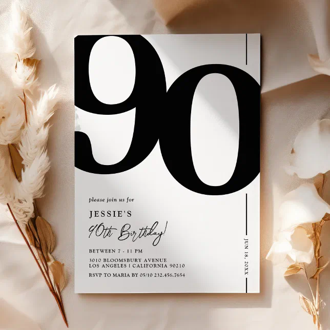 Elegant Ninety 90th Birthday Party Invitation | Zazzle