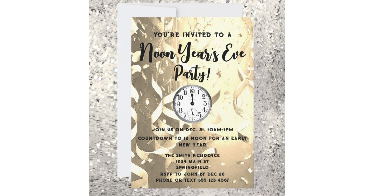 Elegant Noon Year's Eve Party Invitation | Zazzle