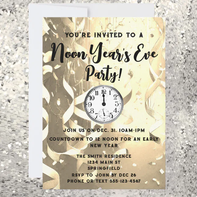 Elegant Noon Year's Eve Party Invitation | Zazzle
